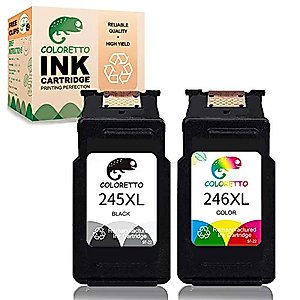 COLORETTO Remanufactured Printer Ink Cartridge Replacement for Canon Pg-245Xl Cl-246Xl PG-243 CL-244 to use with Canon PIXMA MX492 MX490 IP2820 MG2420 mg2522 TS3122 (1 Black+1 Color) Combo Pack