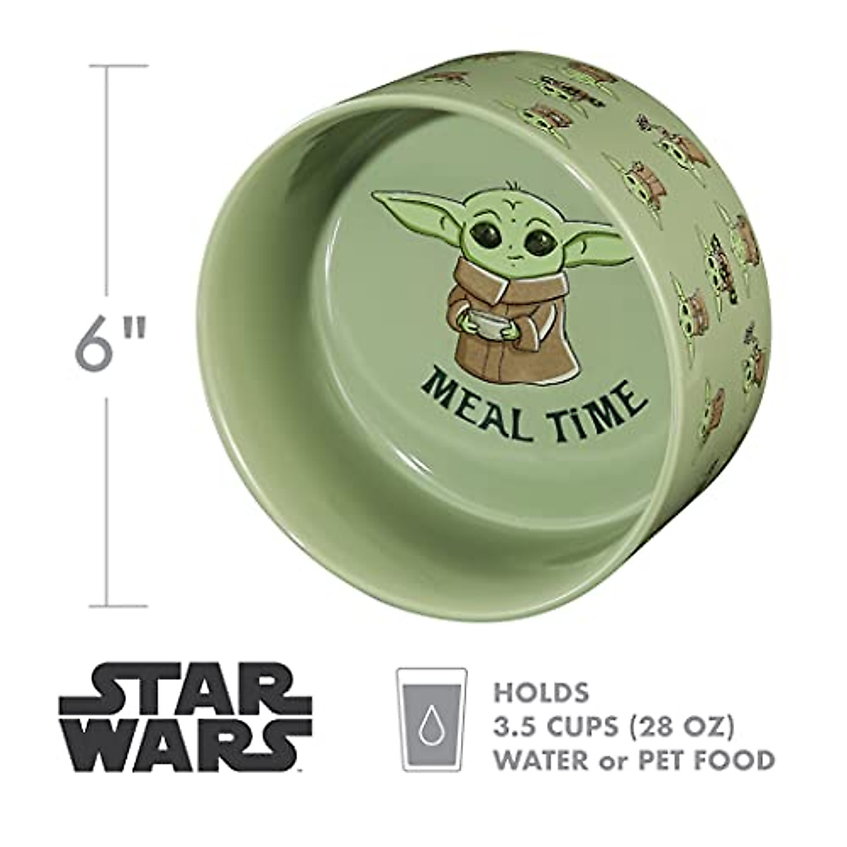 STAR WARS The Mandalorian Baby Yoda Ceramic Dog Bowl, 3.5 Cups | Meal Time Dog Food Bowl, Green Dog Bowl with Baby Yoda | Dog Water Bowl for Dry Food or Wet Food,1 Count (Pack of 1),FF16627