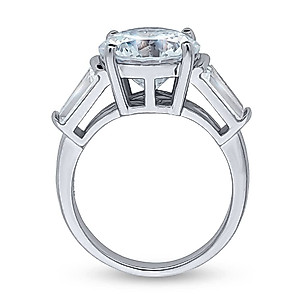 BERRICLE Sterling Silver 3-Stone Wedding Engagement Rings Round Cubic Zirconia CZ Statement Cocktail Anniversary Ring for Women, Rhodium Plated Size 7
