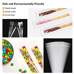 Tantanle 200 Pcs Pretzel Rod Bags, Self Sealing Pretzels Individual Bags, 2x10 Inches Cookie Bags With Seal, Cellophane Bags for Pretzel Rods, Candies, Chocolate