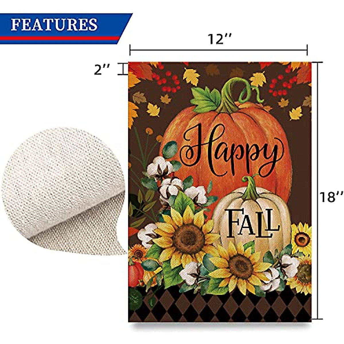 Happy Fall Garden Flag Burlap Autumn Vertical Double Sided Fall Thanksgiving Pumpkin Garden Flag Yard Outdoor Decoration 12.5 X 18 Inch