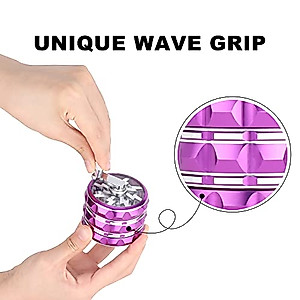 2.5" Hand Crank Aluminium Grinder with Clear Top, Purple and Silver