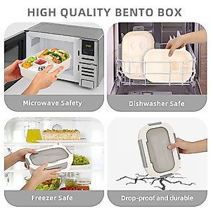 Vensp Bento Box Kid,1.3L Bento Box Adult Lunch Box,Lunch Box Containers for Kid/Adult/Toddler,Bento Boxes with 4 Compartments&Utensiles,Leak Proof,Microwave/Dishwasher/Freezer Safe(White)