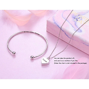 FLYOW Easter Gifts Women Urn Bracelet for Ashes for Girls Sterling Silver Cremation Jewelry Memorial Ashes Keepsake Urn Bangle with Heart Drop Pendant Engraved in My Heart Forever