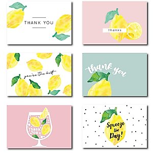 Gooji 4x6 Lemon Thank You Cards (Bulk 36-Pack) Matching Peel-and-Seal White Envelopes Assorted Set Birthday Party, Bridal Shower, Baby Shower, Weddings, Graduation Blank Notes
