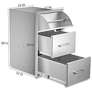Outdoor Kitchen Drawer Stainless Steel 3-Drawer, BBQ Island Built-in Drawer Weatherproof, Flush Mount for Outdoor Kitchen and Grill Station (17"W*30"H*21“D)