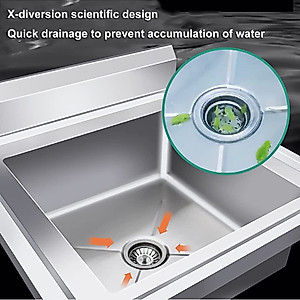 ALEEJA Thick Stainless Steel Vegetable Sink, Commercial Kitchen Sink Free Standing Single Bowl Sink with Faucet Prep & Utility Sink for Bathroom Restaurant Farmhouse Workstation