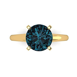 Clara Pucci 2.50ct Round Cut Solitaire Natural London Blue Topaz Engagement Bridal Promise Anniversary Ring in 18K Yellow Gold 5.25