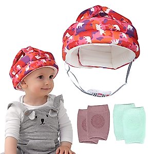 Baby Safety Helmet for Crawling Walking, Breathable Protective Infant Helmet for 1-2 Years Baby Walk No Bump Helmet - Red