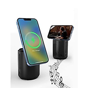 JSAUX Gifts for Men and Women, Bluetooth Wireless Speaker with Phone Stand and Wireless Charger, Compatible with iPhone MagSafe Charger, Speaker with HD Surround Sound, Birthday Gifts Cool Gadgets