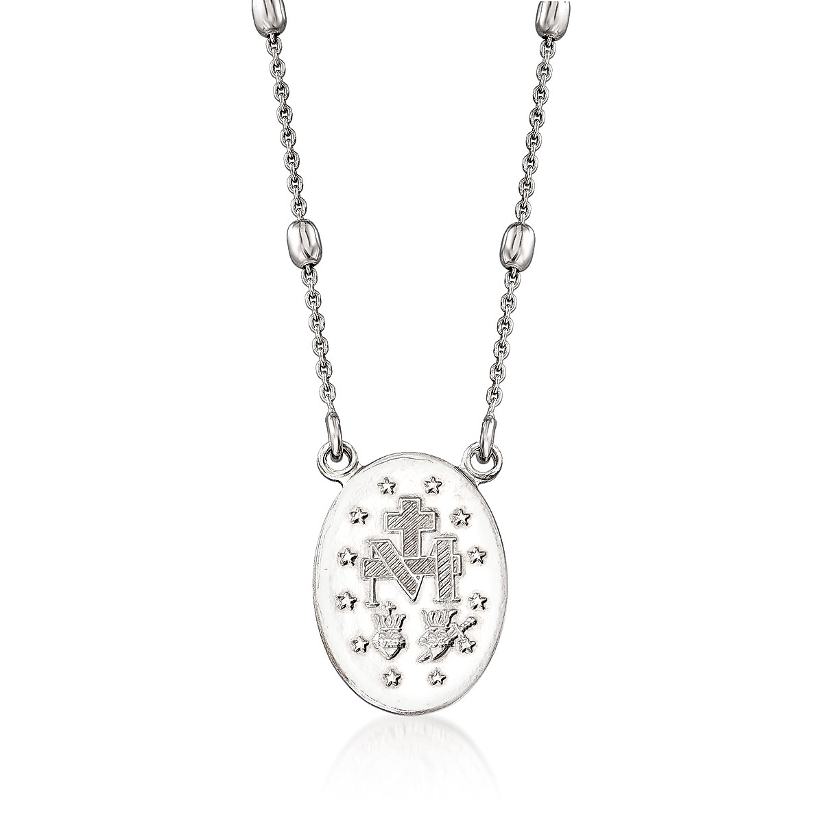Ross-Simons Italian Sterling Silver Miraculous Medal Bead Station Necklace. 20 inches