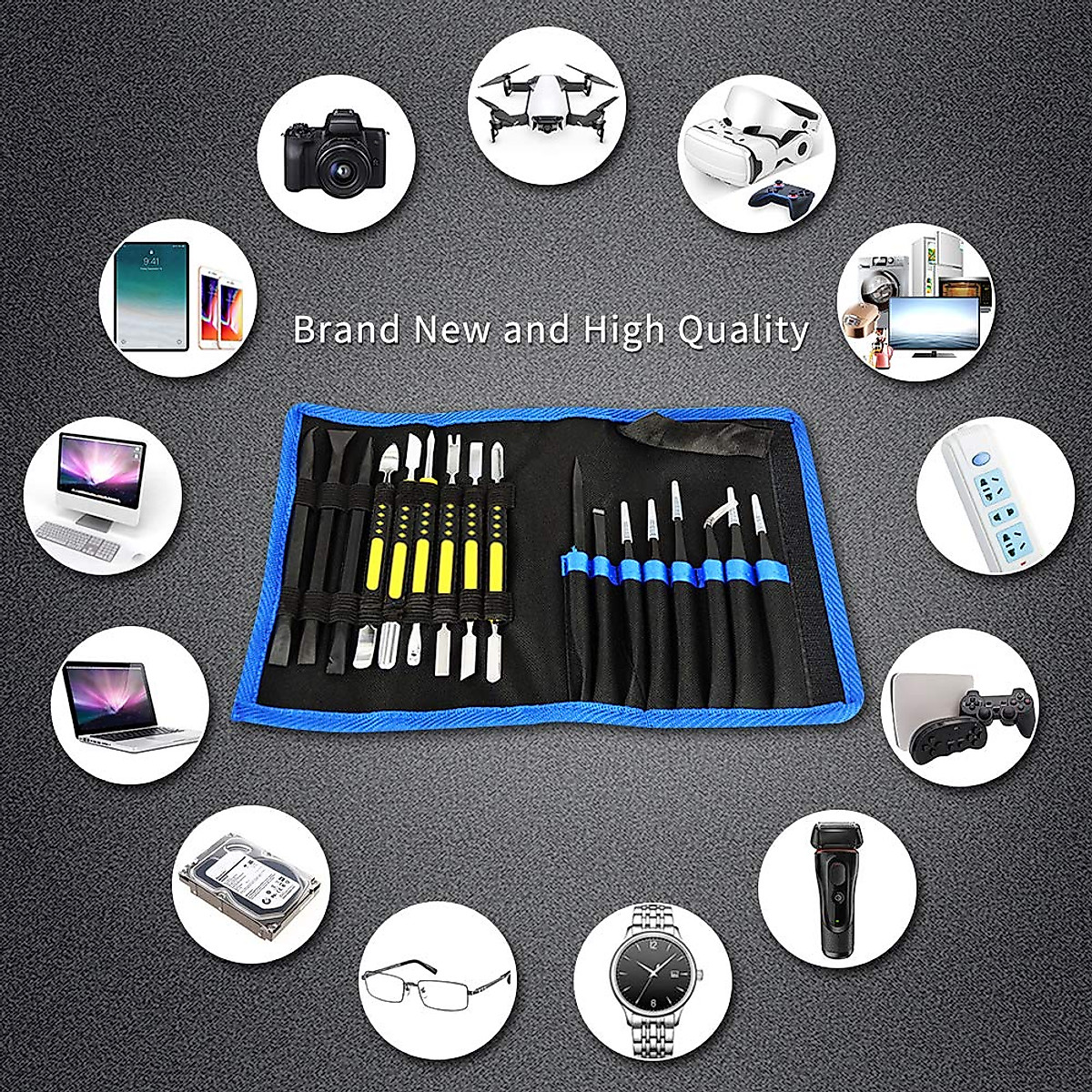 17 in 1 Electronics Repair Tools Opening Pry Tool Kit with Dual Ends Metal Spudgers and Black Tweezers for iPad Tablets Laptop Electronics Device Mobile Phone