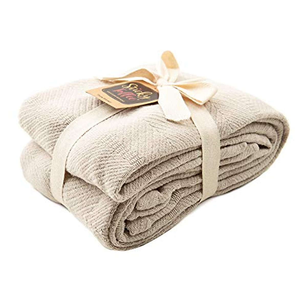 Sticky Toffee Cotton Woven Tan Throw Blanket, Lightweight Herringbone Weave, Warm and Soft Blanket for Couch Sofa or Bed, Oeko-Tex Cotton Throw, 60 in x 50 in