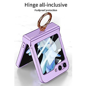 SHIEID for Samsung Z Flip 5 Case with Hinge Protection & Ring Holder Small Screen Protection Cover for Galaxy Z Flip 5 Case, Purple