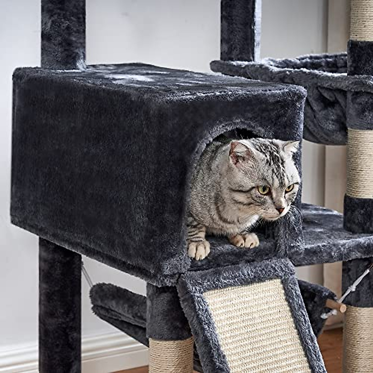 BEWISHOME 64.5inches Cat Tree for Indoor Cats Multi-Level Cat Tower with Scratching Posts, Board, Cozy Plush Perches Cat Condo for Large Cat Play House MMJ20H