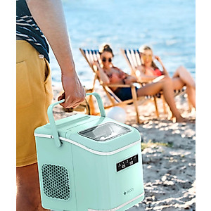 ecozy Countertop Ice Maker, Portable Ice Maker with Self-Cleaning, 9 Bullet Ice Cubes in 6 Mins, 26lbs/24Hrs, Ice Maker Machine with Ice Bags, Handle, Standing Scoop and Basket, Green