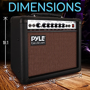 PyleUsa Portable Electric Guitar Amplifier, 30 Watt Power, 8 Inch High-Definition Speaker, Bass, Dual Inputs, Overdrive, Digital Delay, Amp Control Volume, EQ for Beginner and Advance Practice
