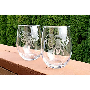 Etched elephant wine glass set, etched wine glass, elephant glass, wine gift, wine glass set of 2, etched elephant, elephant wine glass, stemless wine glass, 15 oz. wine glass