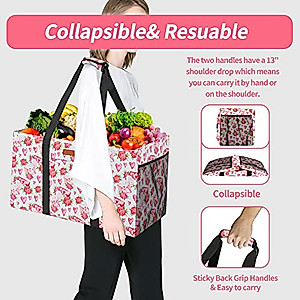 MHOMER Reusable Grocery Bags Extra Waterproof Large Tote Bag with Carrying Handles Reinforced Bottom Durable Oxford Fabric Foldable Shopping Bags for Storage Space Saving Red Heart Pattern