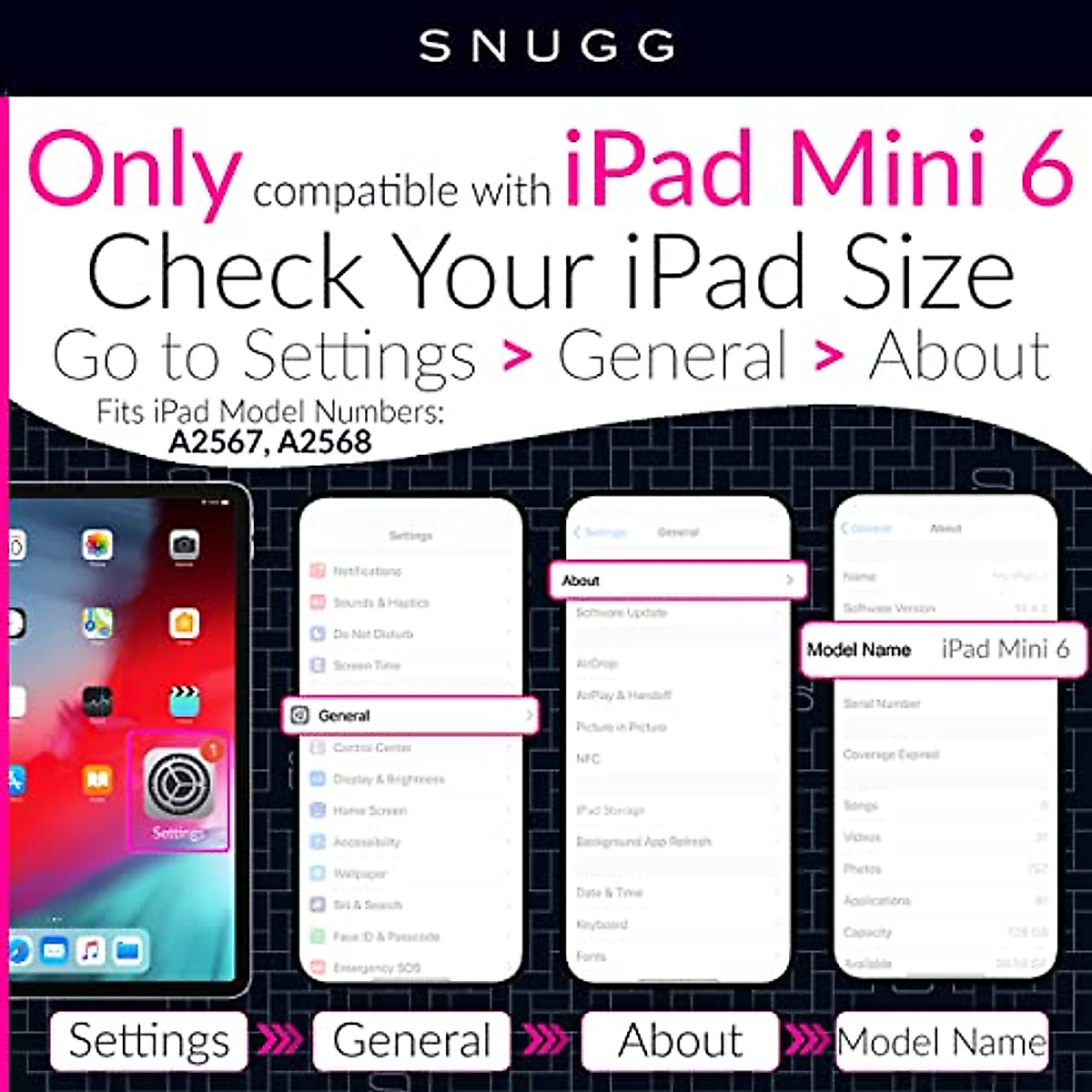 Snugg iPad Mini 6 Case with Keyboard (2021-6th Gen), Wireless Backlit Touchpad Bluetooth Case 360 Degree Rotatable iPad Mini Keyboard - Black