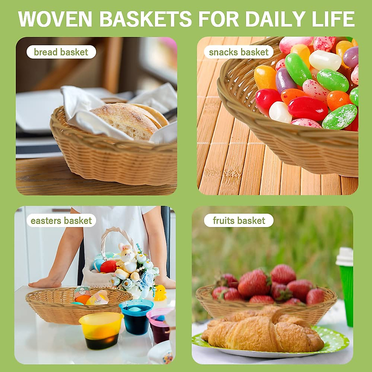 Cezoyx 16 Pack Plastic Oval Basket, 9 x 6.3 x 2.36 Inch Wicker Bread Basket Woven Empty Gift Baskets Food Storage Basket for Family Party, Kitchen, Restaurant, Centerpiece Display