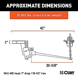 CURT 17352 Deep Drop Trunnion Weight Distribution Hitch, Up to 10K, 2-Inch Shank