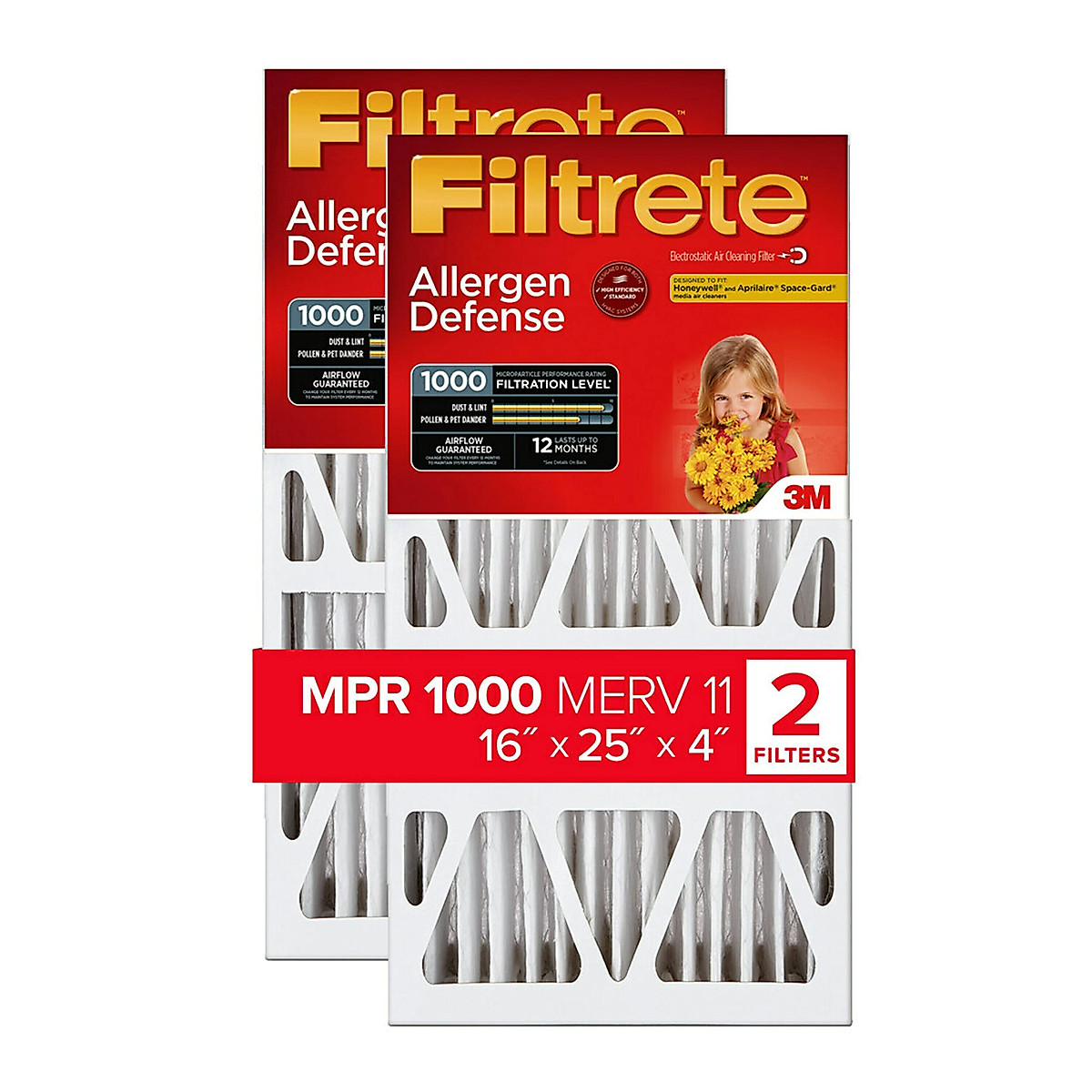 Filtrete ADP01-2PK-2 16x25x4 AC Furnace Air Filter, MPR 1000, Fits Honeywell and Lennox Devices, Micro Allergen Defense Deep Pleat, 2-Pack (Actual Dimensions 15.88 x 24.56 x 4.31), 2 Count