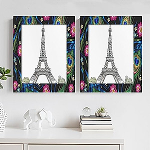 POFATO Peacock Feather Stripe 8x10 Picture Frame Wood Photo Frame for Tabletop Display Wall Mount Picture Frame Display 8 x 10 Inch Photo Wall Decor Home Gift Frames