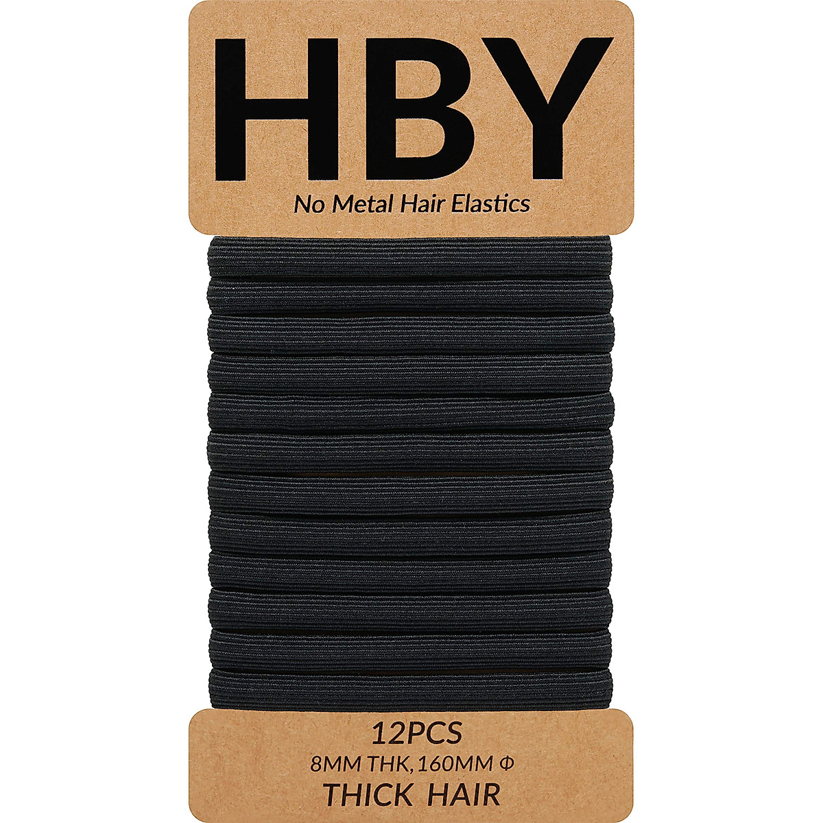 HBY Women's Hair Ties for Thick or Curly Hair. No Slip Seamless Ponytail Holders Sports Thick Hair Ties, Black, 8MM, 12 Pcs