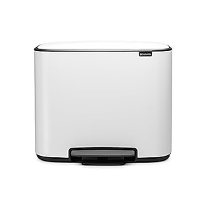 Brabantia Bo Step-On Pedal Trash Can - 3 + 6 Gal Inner Buckets (White) Waste/Recycling Garbage Can, Removable Compartments + Free Bags