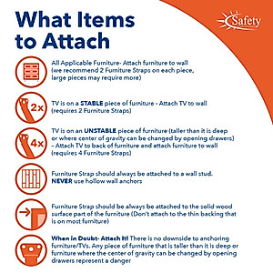 Safety Innovations Heavy Duty TV and Furniture Straps - Baby Proofing Anti Tip Straps for Child and Baby Safety - Expert Designed Strap Anchors Furniture to Walls to Prevent Tip-Overs 2Pk (Black)