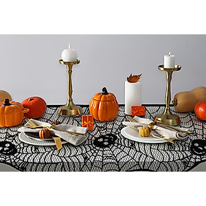 Habbiful Halloween Mantle Scarf for Table Window Indoor Curtain Kitchen Decoration Halloween Mantle Cover Black Lace Spiderweb Mantle Scarf for Halloween Fireplace Gothic Party Home Decoration