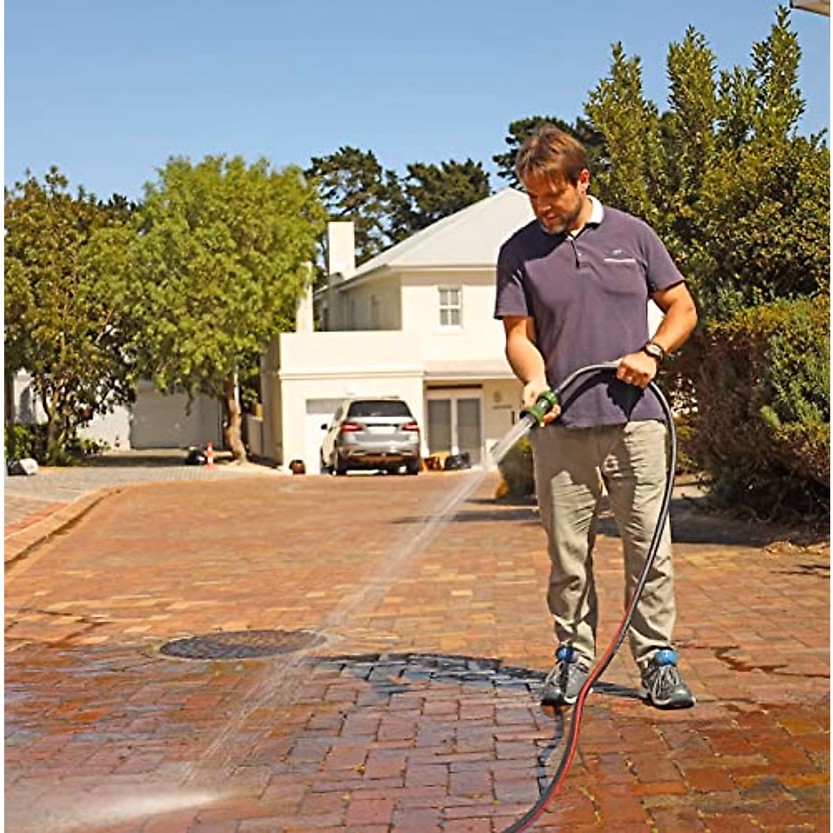 EADUTY Hybrid Garden Hose 5/8 IN. x 50 FT, Heavy Duty, Lightweight, Flexible with Swivel Grip Handle and Solid Brass Fittings, Gray+Red