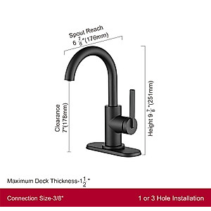 Derengge Bathroom Faucet,Single Handle Bathroom Sink Faucet with Water Supply Line,1 Hole or 3 Hole Lavatory Vantity Faucet with Pop-up Drain,Matte Black Finished,F-1328-MT