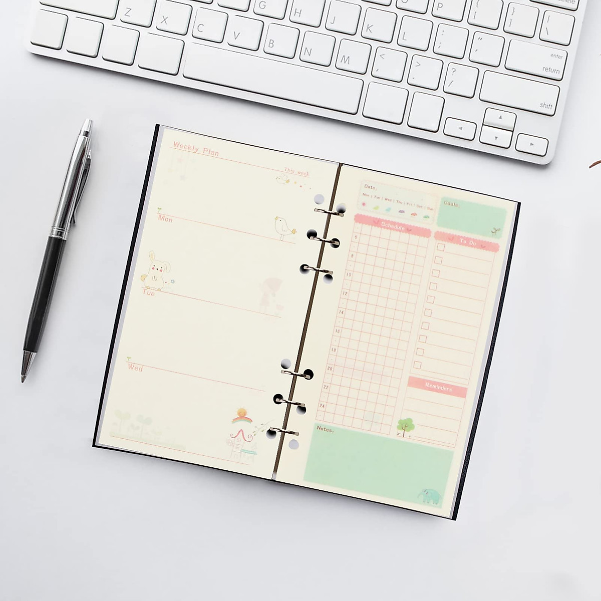 6 Ring Binder Paper, Loose Leaf Paper Colorful Monthly Weekly Daily Planner Page Writing Papers Filler Page for A6 Binder Refillable Journals Notebooks Supplies