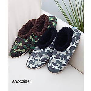 Snoozies Winter House Slippers with Sherpa Fleece Lining and Non-Skid Sole, Mens Slippers Size 11-12 (Camo Grey, Large)