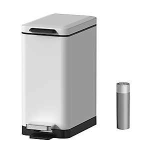 Mbillion Bathroom Trash Can with Lid Slim Stainless Steel Small Bathroom Garbage Can 10 Liter, 2.6 Gallon Soft Close, Step Pedal, Slim Wastebasket for Toilet, Office, Bedroom, White