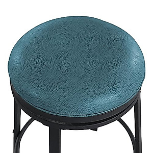 OUllUO Industrial Blue Bar Stool, 24" Counter Height, PU Leather, Backless Round Saddle, 16" Seat, 17.3 lbs, 1 Pc