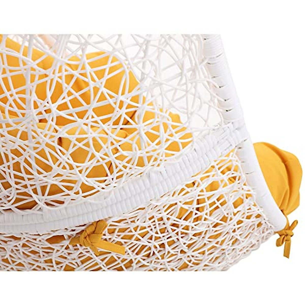 Zuri Furniture Modern Reef White Basket Swing Chair Yellow Cushion with Stand