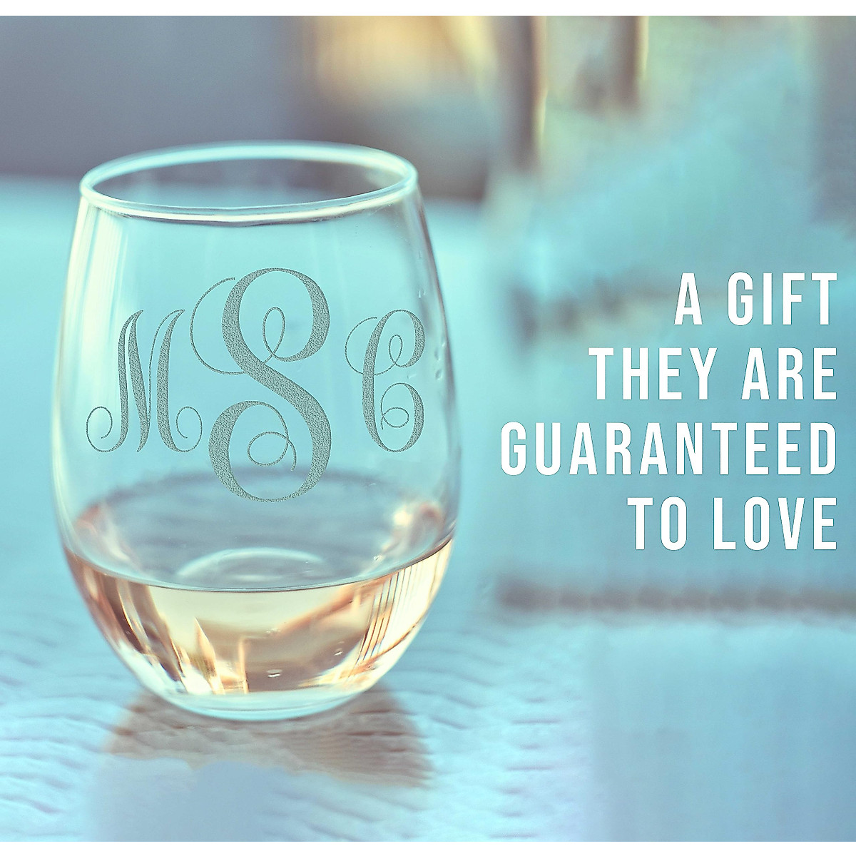 Personalized Etched Monogram 17oz Stemless Wine Glass, Gifts for Women, Customized Engraved Christmas Gifts, Unique Mother's Day Gift, Customizable Bridesmaid Birthday Wine Tumbler, Script Monogram