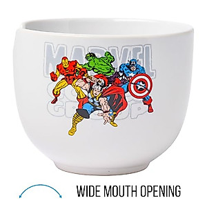 Silver Buffalo Marvel Retro Group Avengers Featuring Captain America, Hulk, Thor, and Iron Man Ceramic Ramen Bowl with Chopsticks, 20 Ounces