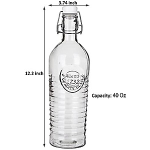 Nicunom 4 Pack Flip Top Glass Bottle, 40 Oz. / 1.2 Liter Clear Glass Pitcher Swing Top Brewing Bottle with Stopper for Beverages, Oils, Kombucha, Beer, Kiefer, Water, Soda, Airtight Seal & Metal Clamp