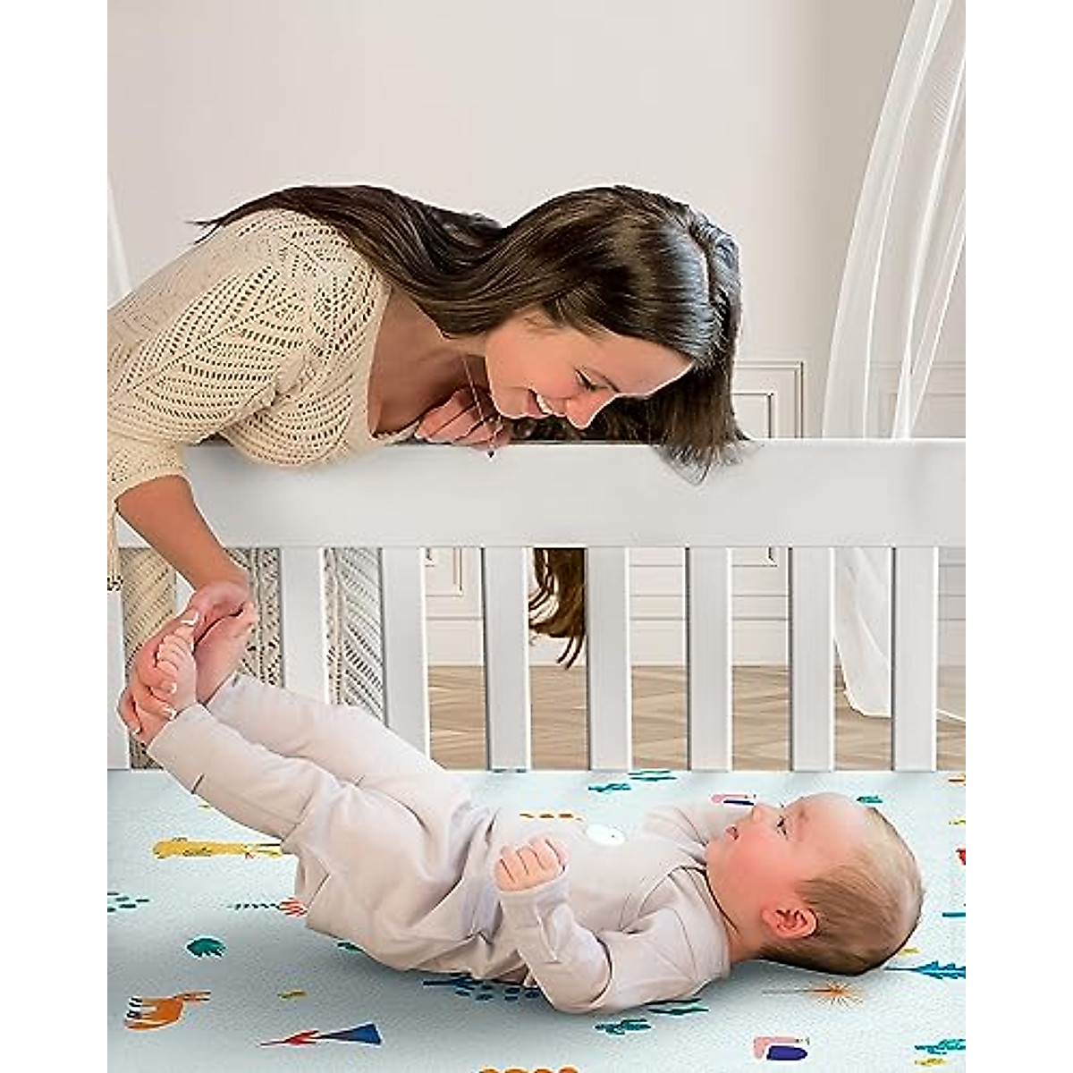 Mini Crib Mattress, 38 x 24 Mini Mattress for Crib with Washable Soft Jacquard Cover Fits for Mini and Portable Cribs, Dual Sided with Firm Support and Comfort Memory Foam, Woodland Animal Pattern