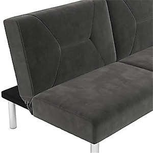 DHP Mara 69 Inch Futon Sofa Bed in Velvet Fabric, Modern Armless Upholstered Couch Sleeper for Small Spaces, Tufted Back, Gray