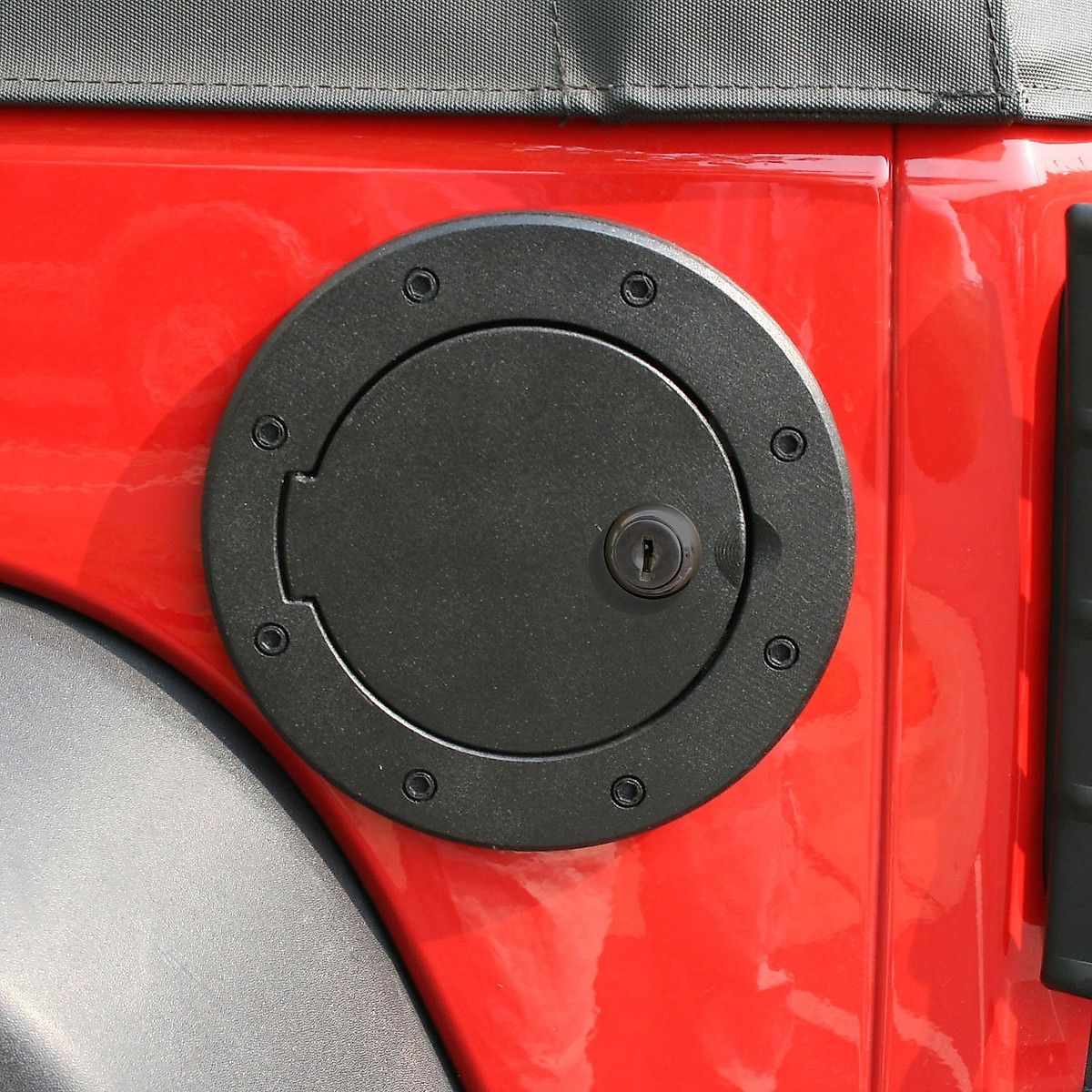 Rugged Ridge 11425.06 Gas Cap Door, Locking, Black Aluminum; 07-18 Jeep Wrangler JK