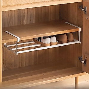 generic Shoes Storage Rack,Carbon Steel Retractable Under Hanging Layered Space-Saving Shoe Tray Hanging Basket Multi-Purpose Cabinet Class Shelves(White), AM0XDM0L07TUS