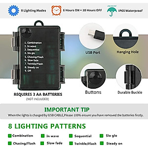 Tcamp Christmas Lights 33ft 100LED Outdoor Indoor Christmas String Lights with Remote Timer, USB or Battery Powered Waterproof 8 Modes Fairy Lights for Christmas Tree Wreath Party Decor (White)