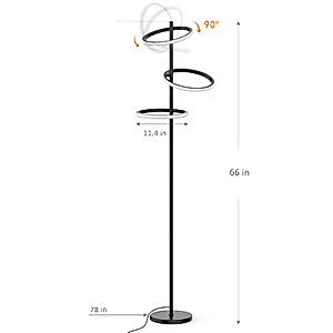 Alldio Annular Floor Lamp, Bright 30W LED Floor Lamps for Living Room, Modern Saturn Ring Tall Lamp, Standing Lamp with 3 LED Lights for Bedroom Reading- Black