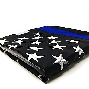 Thin Blue Line Flag: 3x5 ft with Embroidered Stars - Sewn Stripes - Brass Grommets - UV Protection - Black White and Blue American Police Flag Honoring Law Enforcement Officers