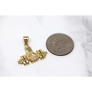 CaliRoseJewelry 10k Weightlifting Dumbell Barbell Fitness Gym Trainer Charm Pendant in Yellow Gold, 16"